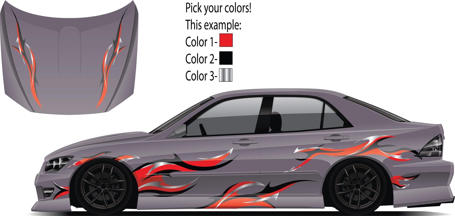 DIY Custom Sized Cut to Fit Livery Kit for Drift Car Stance Japanese JDM Tribal Flame Street ...