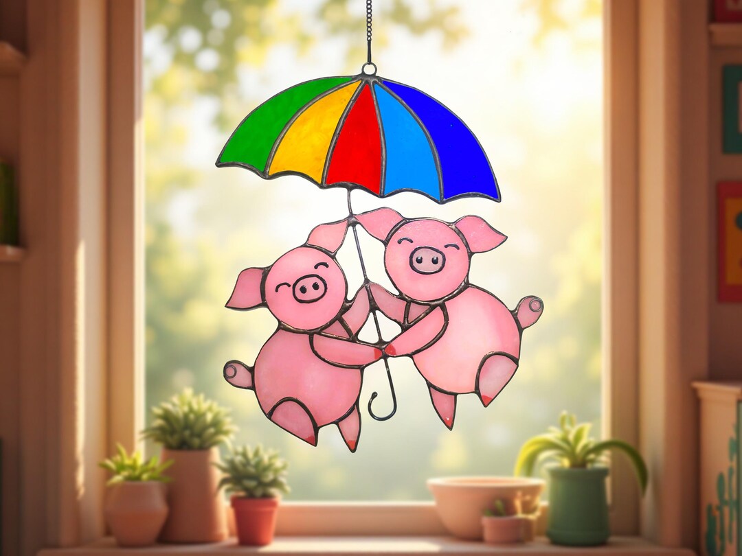 Real Stained Glass Pig Suncatcher – Handmade Cute Pigs With Rainbow ...