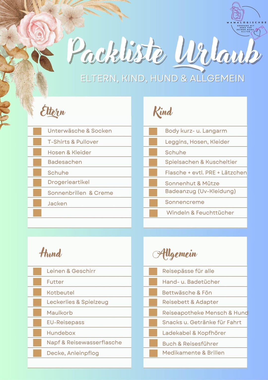 Holiday Packing List for Families With Children and Dogs as a PDF ...