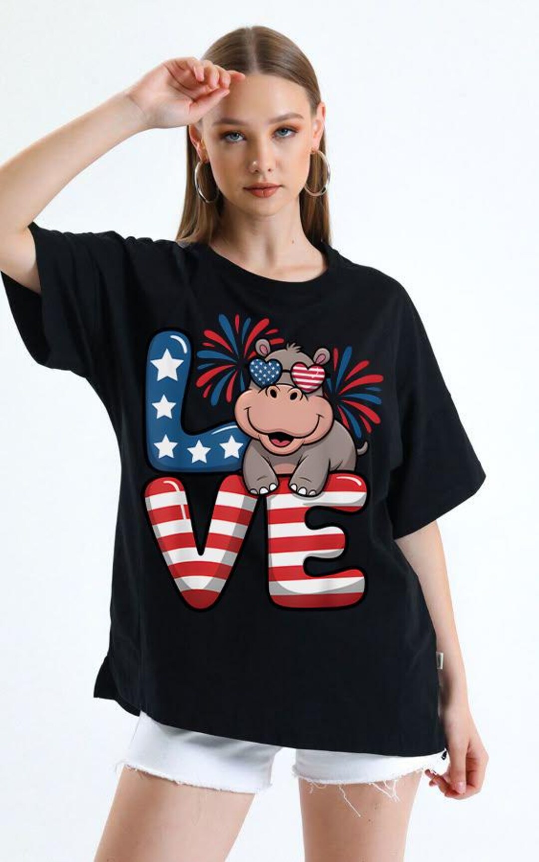 Love Hippo Sunglasses Funny Hippo 4th of July Girls T-shirt Png ...