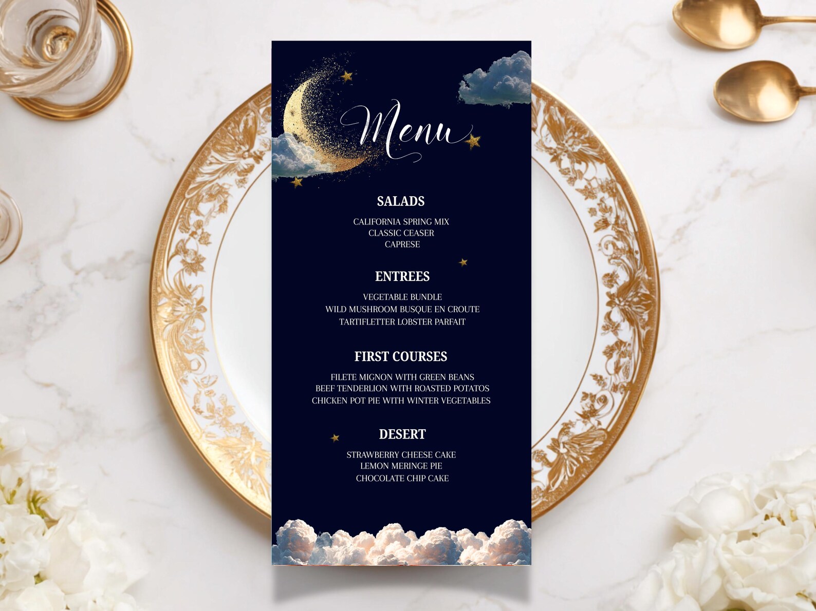 Menu Template Moon Baby Shower Table Decorations Gold Celestial Party ...