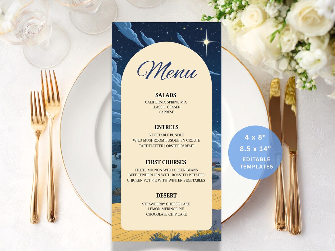 Twinkle Star Baby Shower Menu Template: Navy and Gold (canva Editable ...