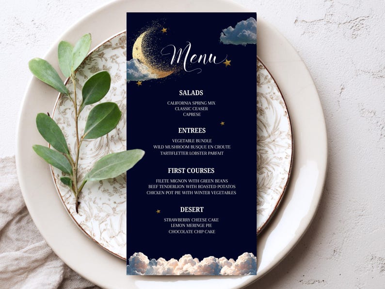 Menu Template Moon Baby Shower Table Decorations Gold Celestial Party ...