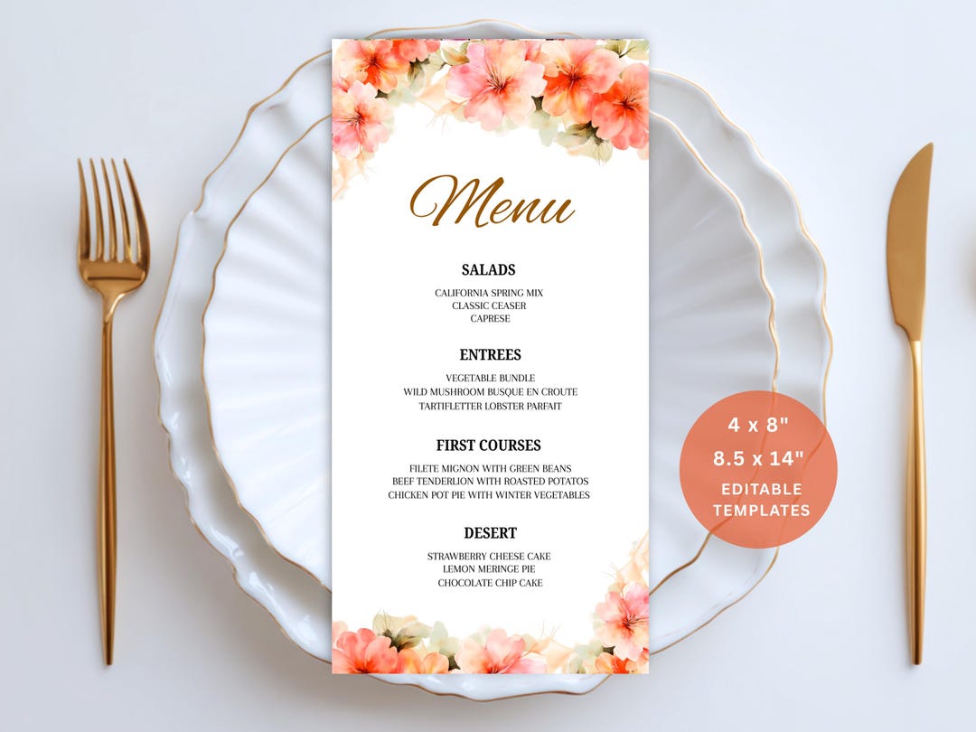 Editable Baby in Bloom Menu Template, Printable Peach Flower Baby ...