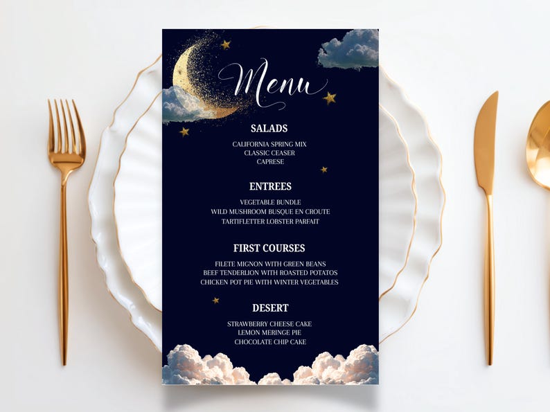 Menu Template Moon Baby Shower Table Decorations Gold Celestial Party ...