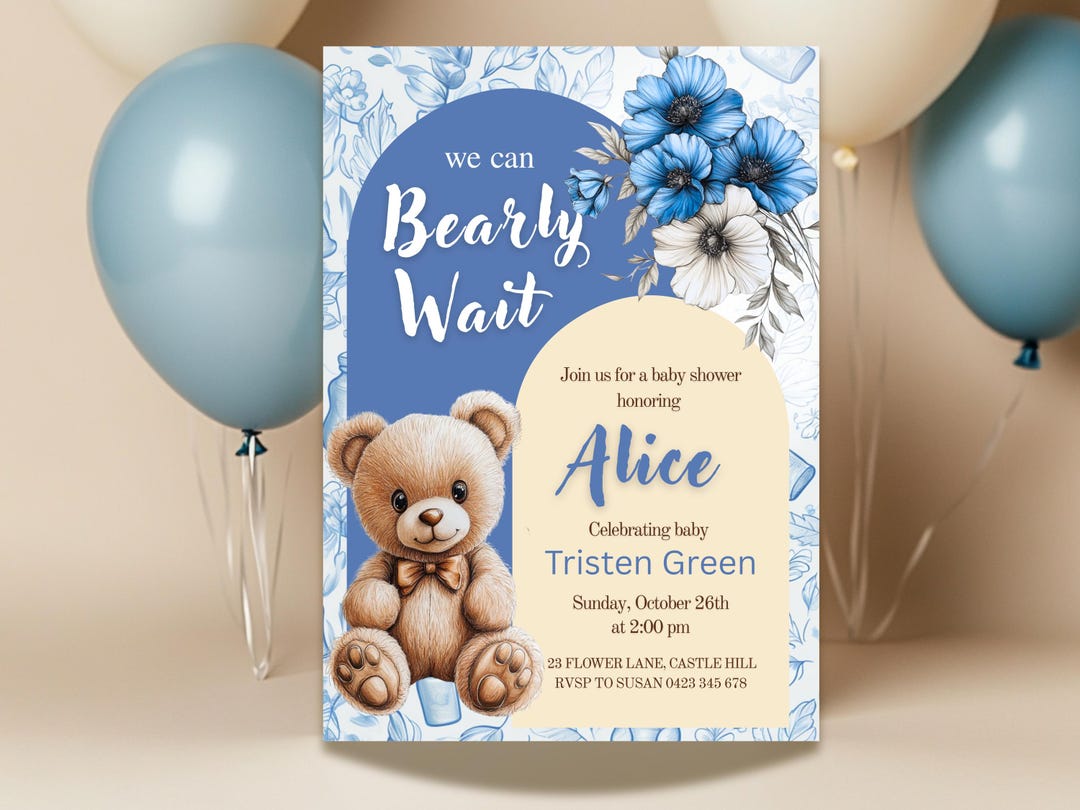 Teddy Bear Baby Shower Invitation: Editable Canva Template (digital ...