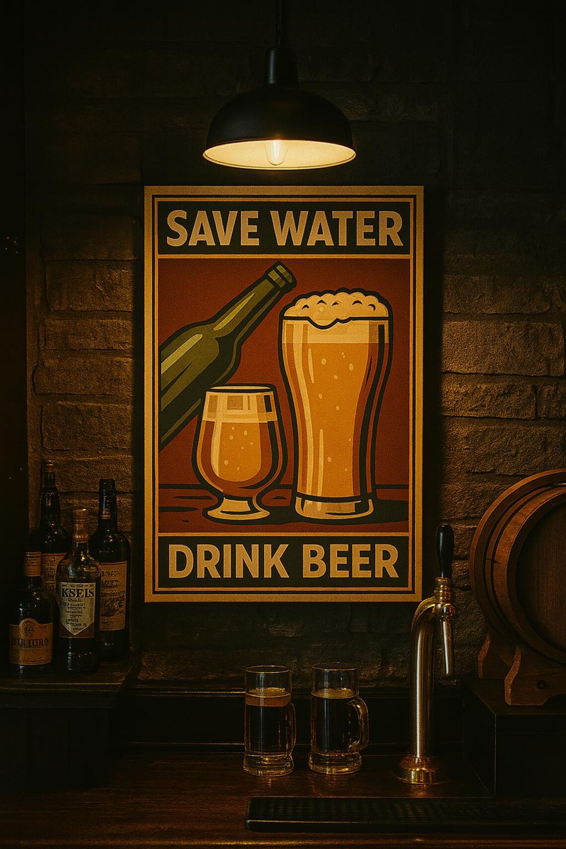 Retro Bar Poster – Cheers & Whiskey Vintage Wall Art Print for Home Bar ...