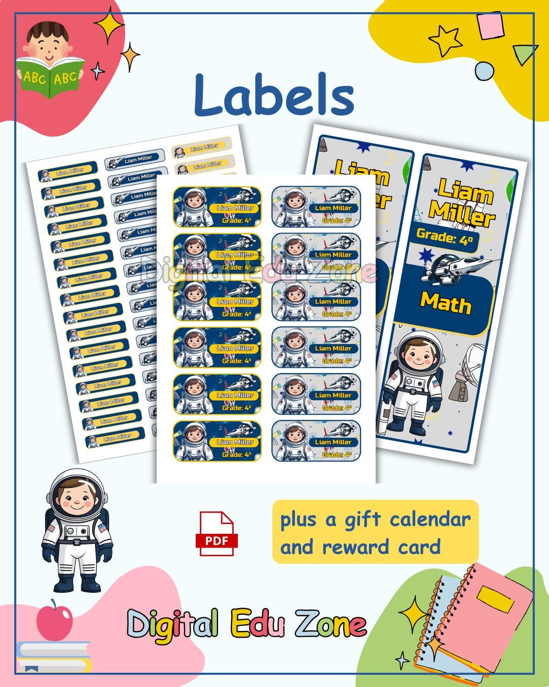 Editable Space Labels for Kids | Astronaut School Name Tags | Digital ...