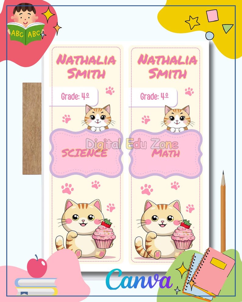 Editable Cat School Labels | Editable Cat Name Tags for Kids ...