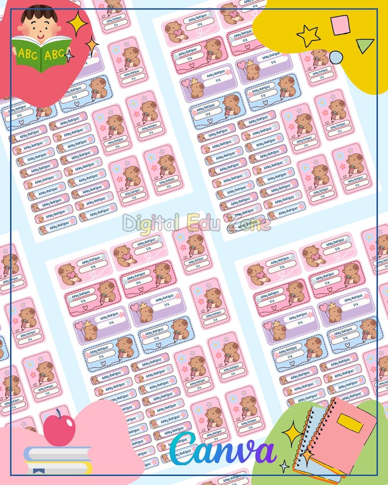 Editable Capybara School Labels | Printable Name Tags for Kids | Cute ...