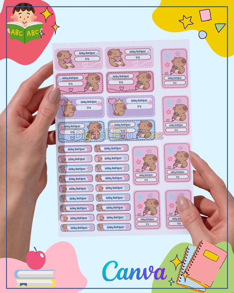 Editable Capybara School Labels | Printable Name Tags for Kids | Cute ...