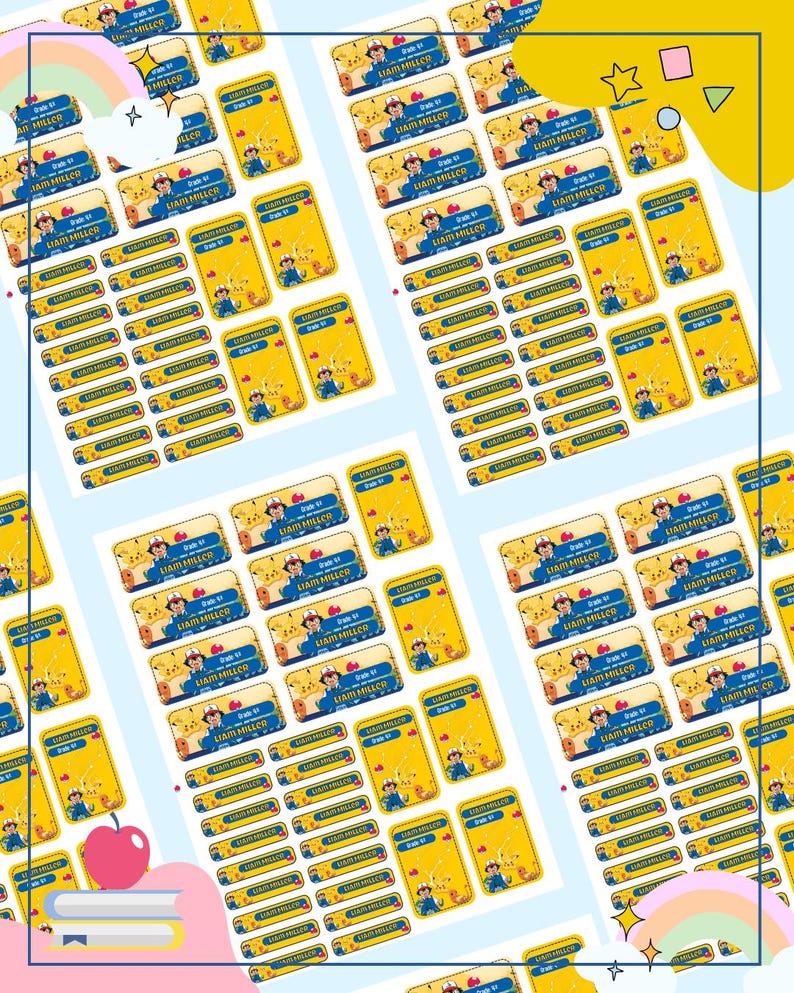 Pokemon School Name Labels – Editable Canva Template | Printable Back ...