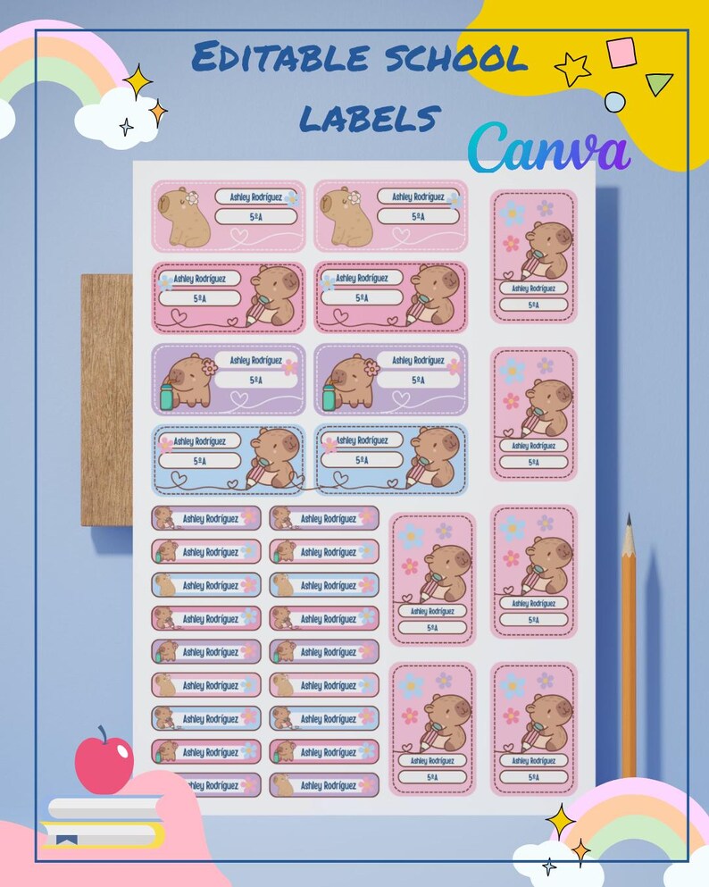 Editable Capybara School Labels | Printable Name Tags for Kids | Cute ...