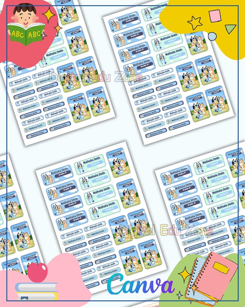 Bluey School Name Tags | Canva Editable | Digital Download | Custom ...