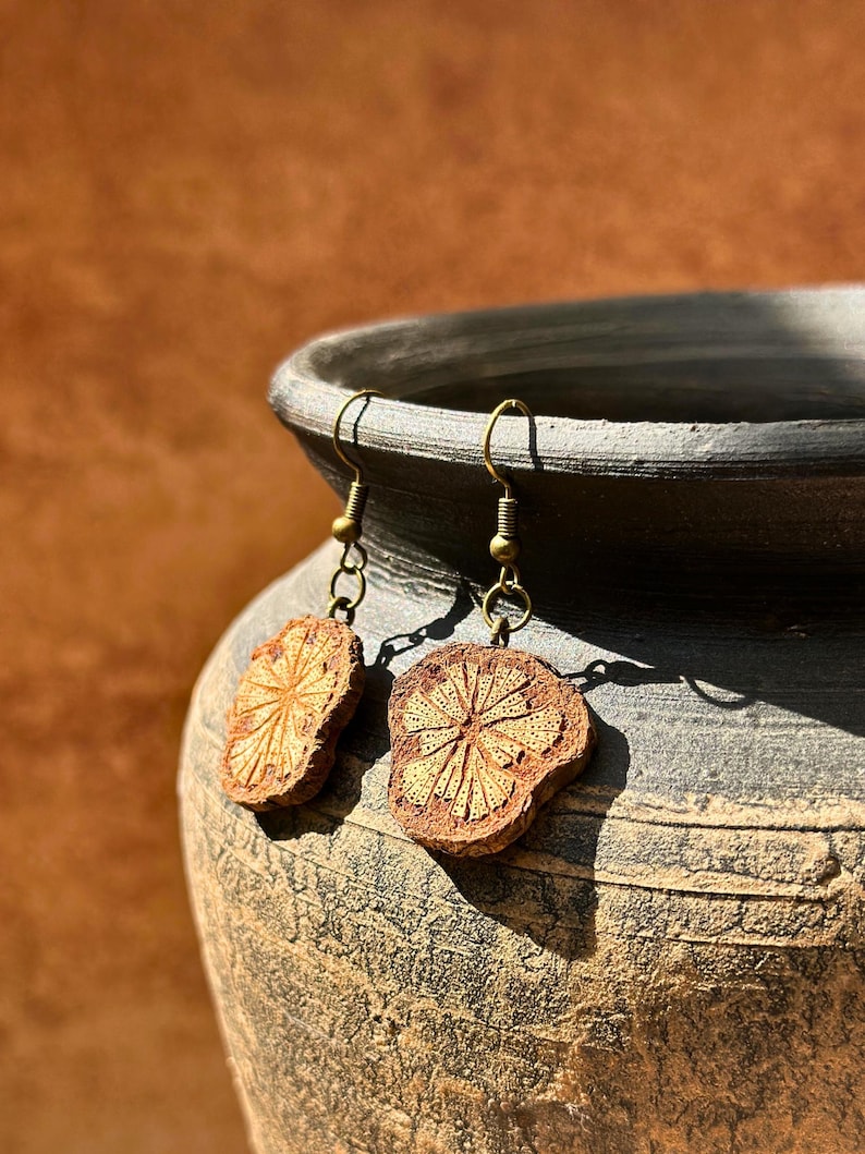Natural Wood Slice Drop Earrings Fairycore Elven Accessory Rustic Real ...