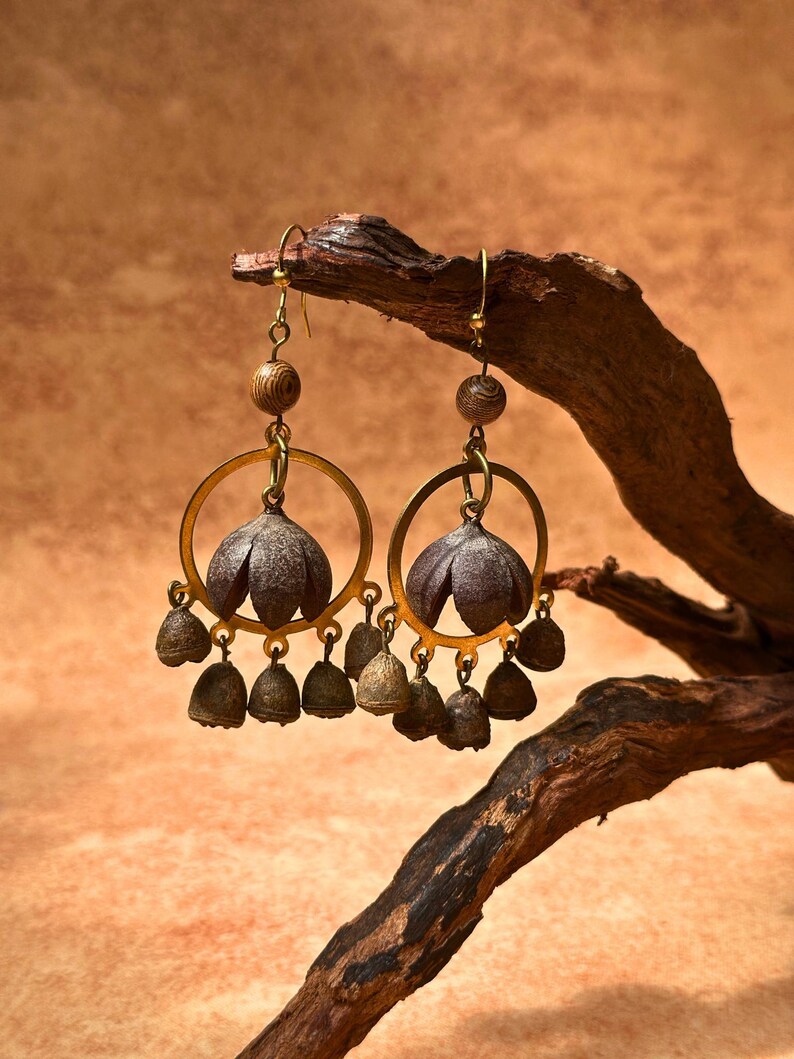 Real Botanical Seed Pod Earrings Brass Fairycore Jewelry Vintage Style ...