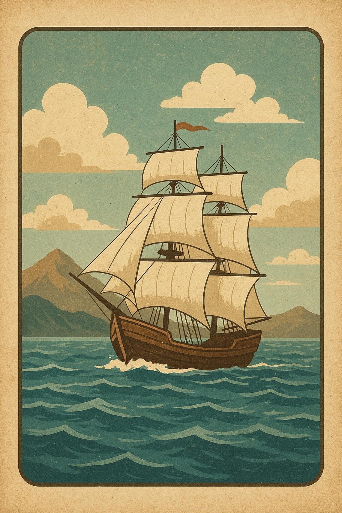 Vintage Sailing Ship Poster: Retro Nautical Maritime Print (digital ...