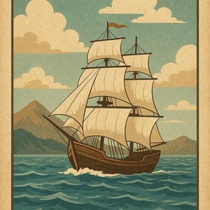 Vintage Sailing Ship Poster: Retro Nautical Maritime Print (digital ...