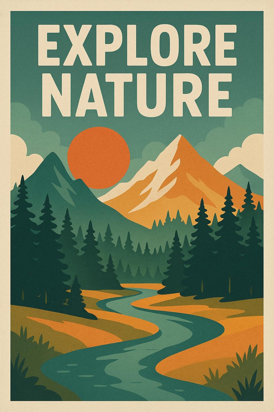 Retro Nature Wall Art - Explore Nature Poster - Vintage Mountain ...