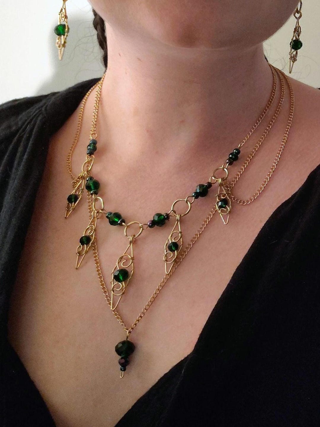 Royal Emerald Necklace- Multistrand Necklace Made of Brass Wire and ...