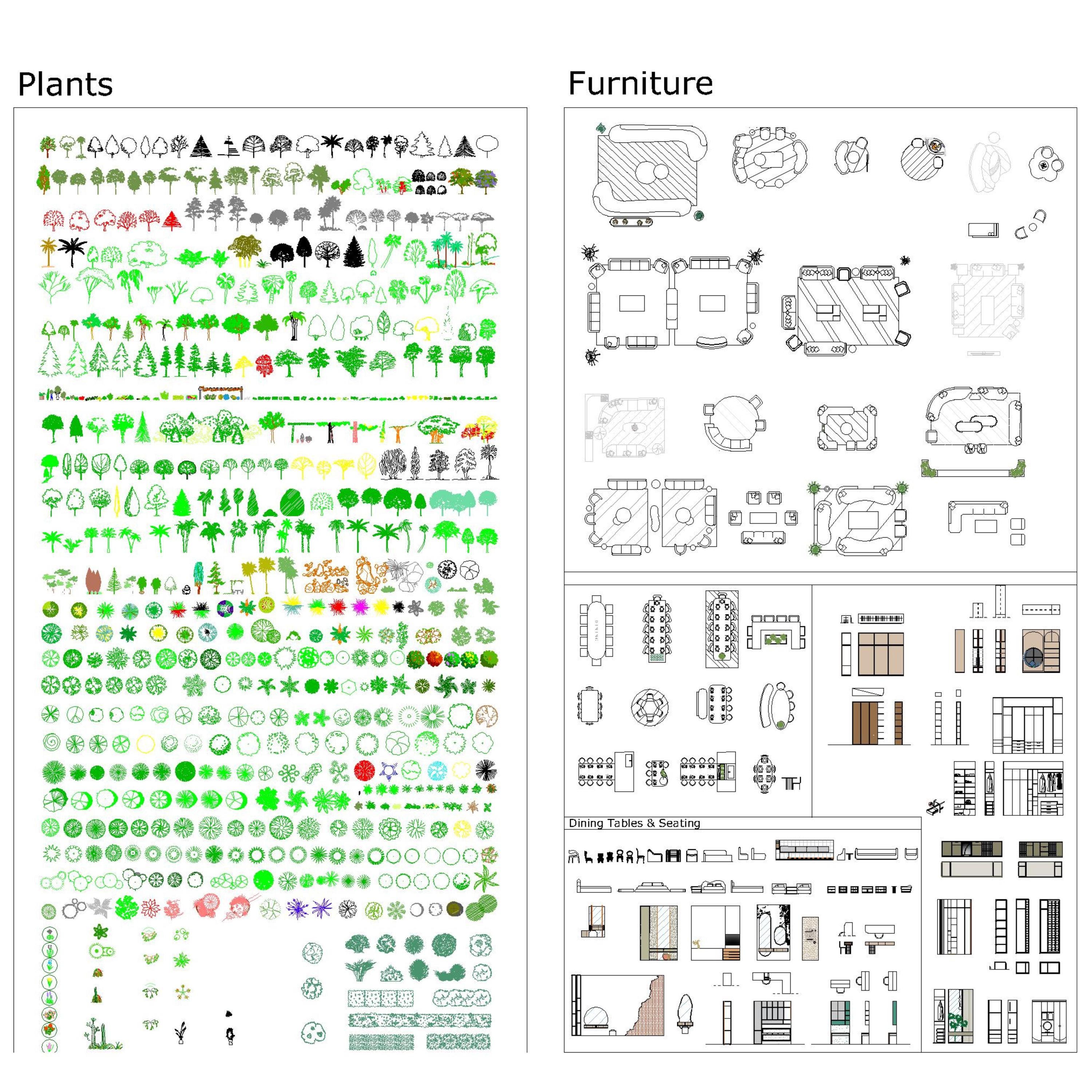 Autocad CAD Blocks Library Bundle: Interior, Exterior, Roof, Landscape ...