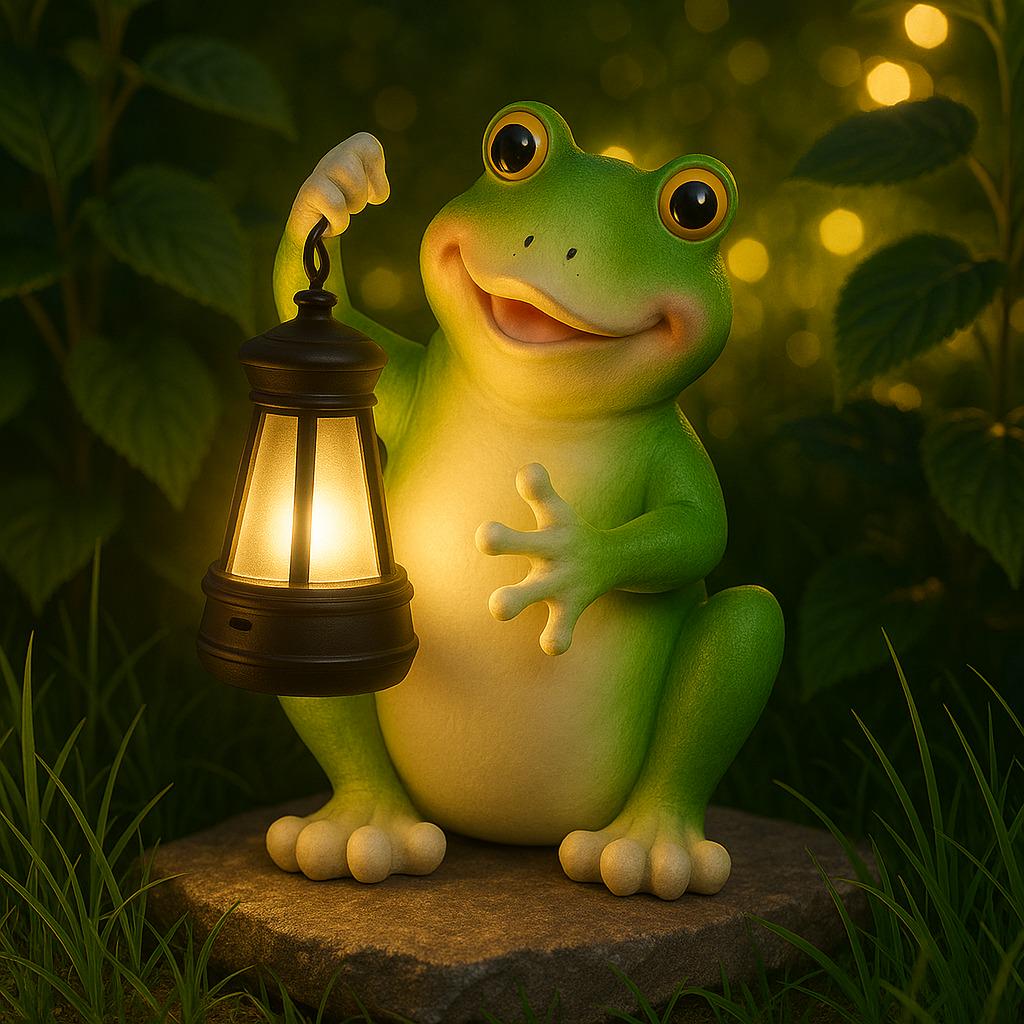 Solar Frog Garden Statue With LED Lantern: Outdoor Decor, Frog Garden ...