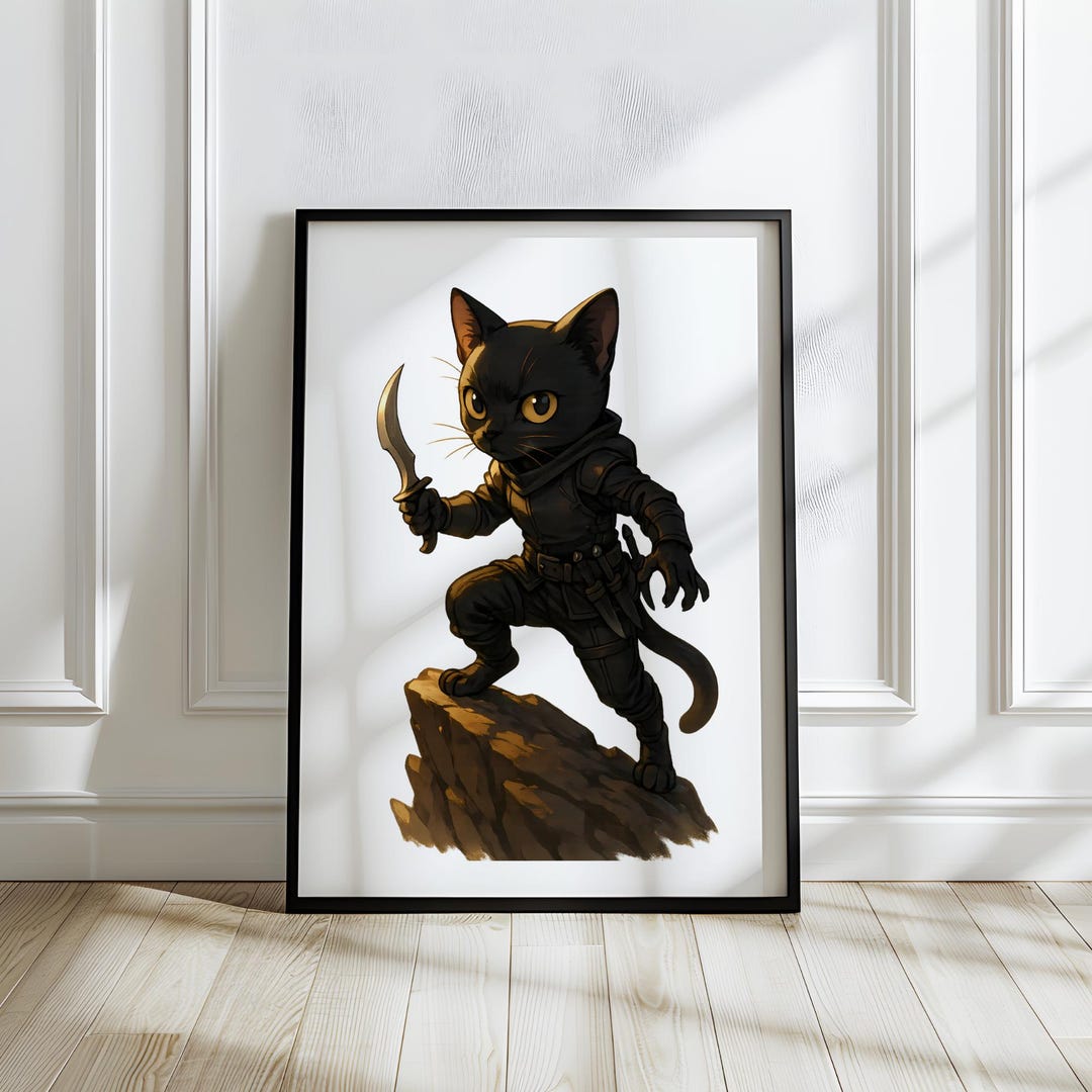 Rogue Cat Printable Wall Art – Stealthy Assassin Feline Digital ...