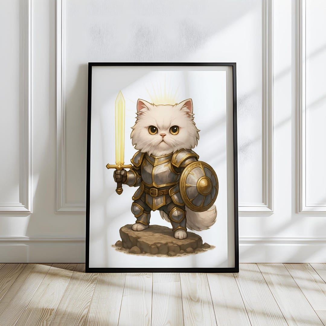 Paladin Cat Wall Art – Fantasy Knight Cat Digital Print - Etsy