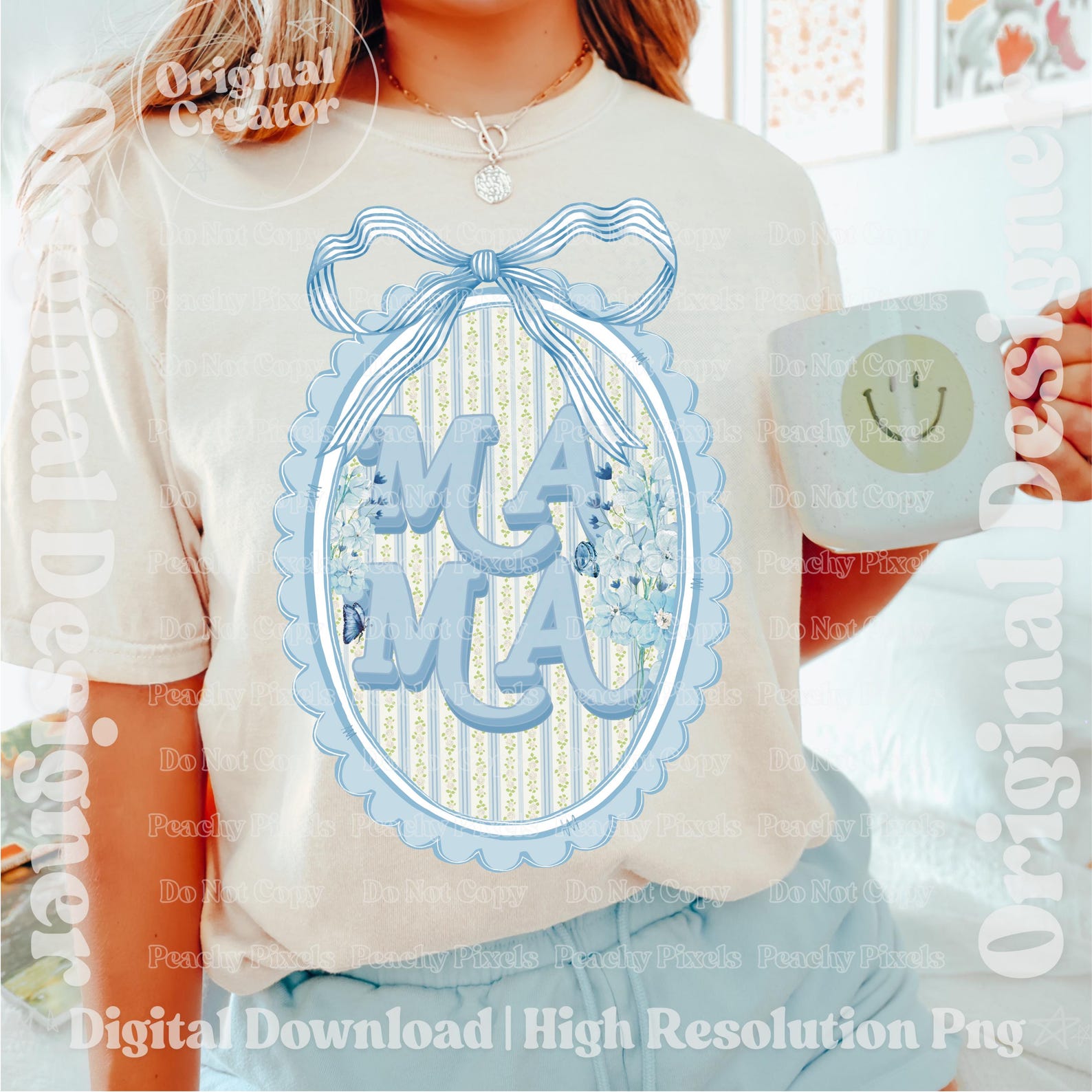 Preppy Bow Stripped Mama Floral Png - Etsy