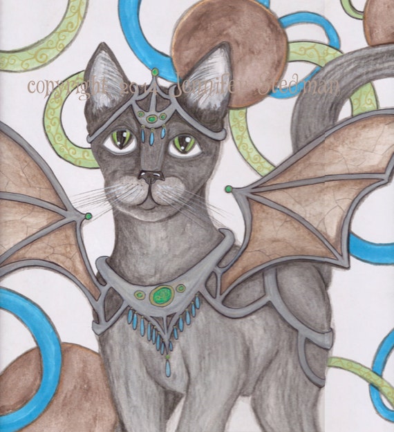 Items similar to Toby, Angel Cat art, grey tabby feline on Etsy