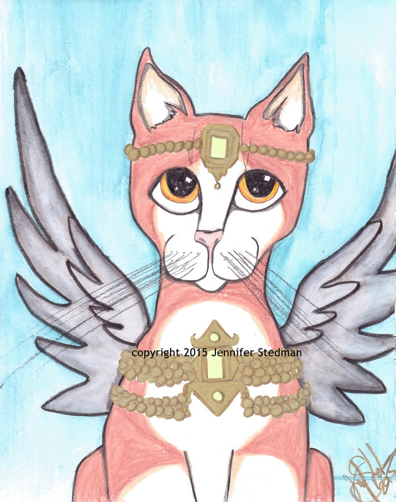 Cat Art Orange and White Tabby Angel Cat Art Grey Wings - Etsy