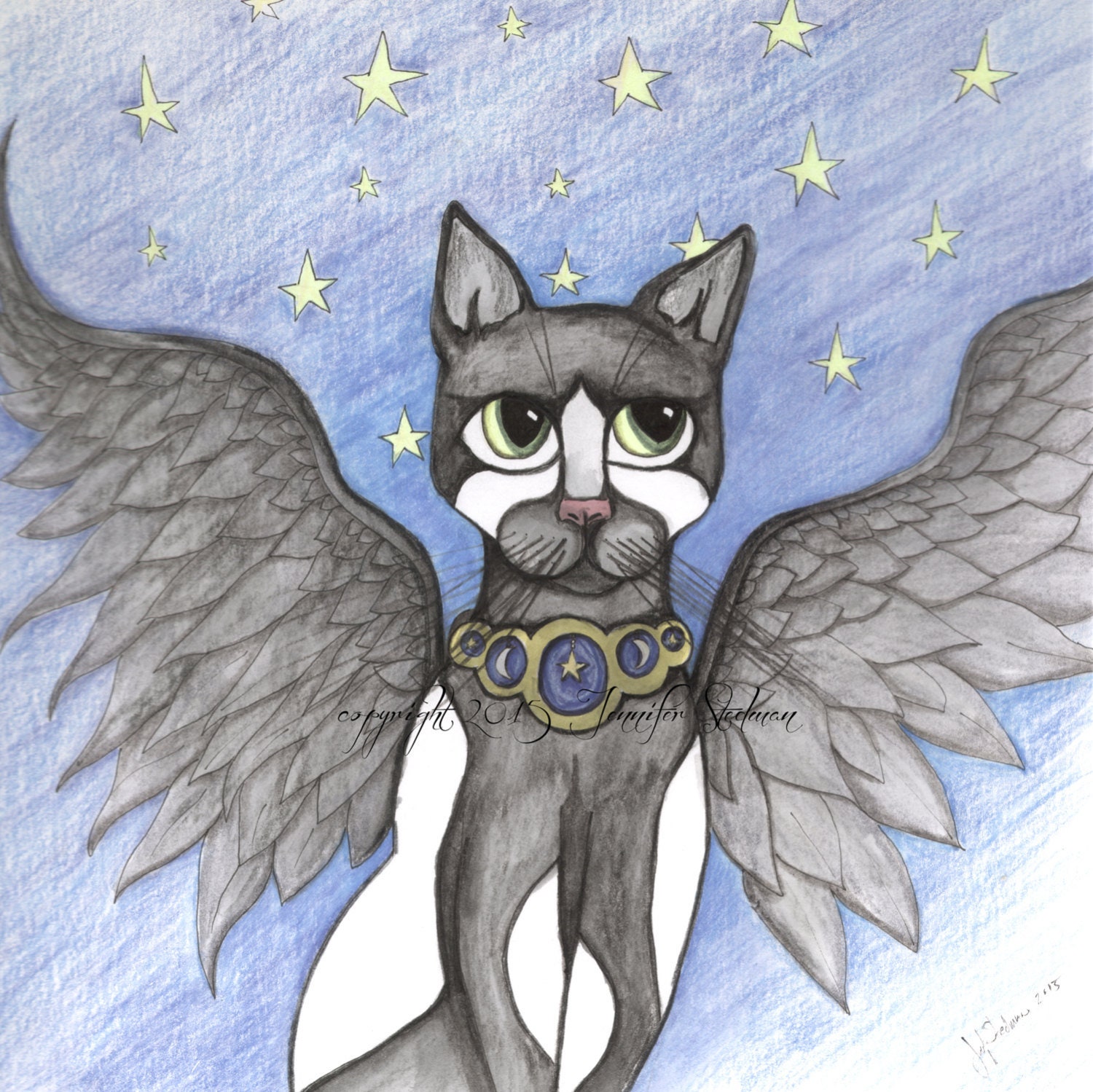 Tuxedo Cat, Fantasy Angel Cat Art, Fantasy Feline, Big Eyes, Tuxedo Cat ...