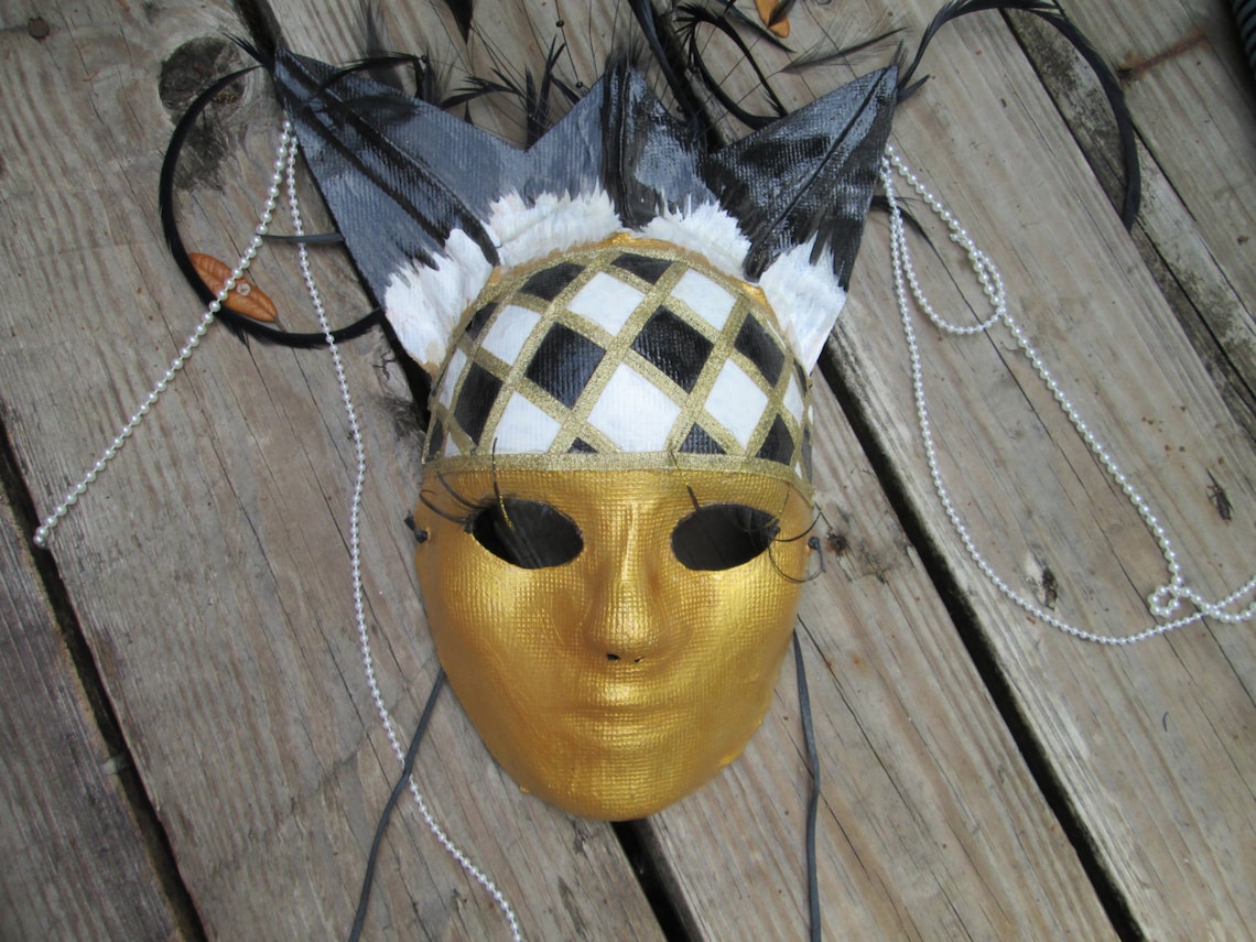 Masquerade Mask OOAK Harlequin Halloween Golden Mask | Etsy