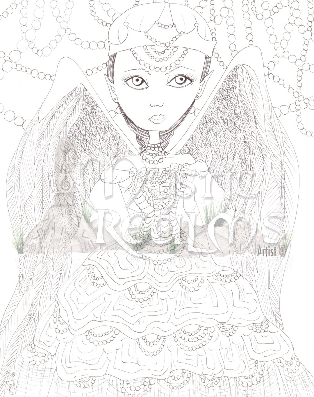 Gothic Angel, Coloring Page Download, Angel, Hand Drawn, Fantasy Art ...