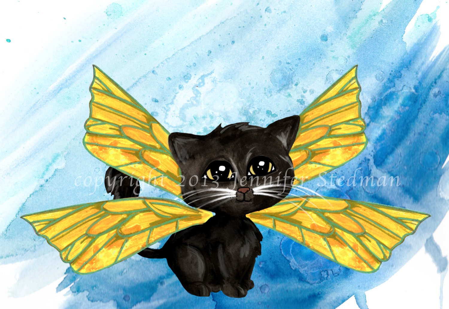 Frixie, Feline Pixie, Watercolor Print, Fairy Cat, Adorable Big Eyed ...