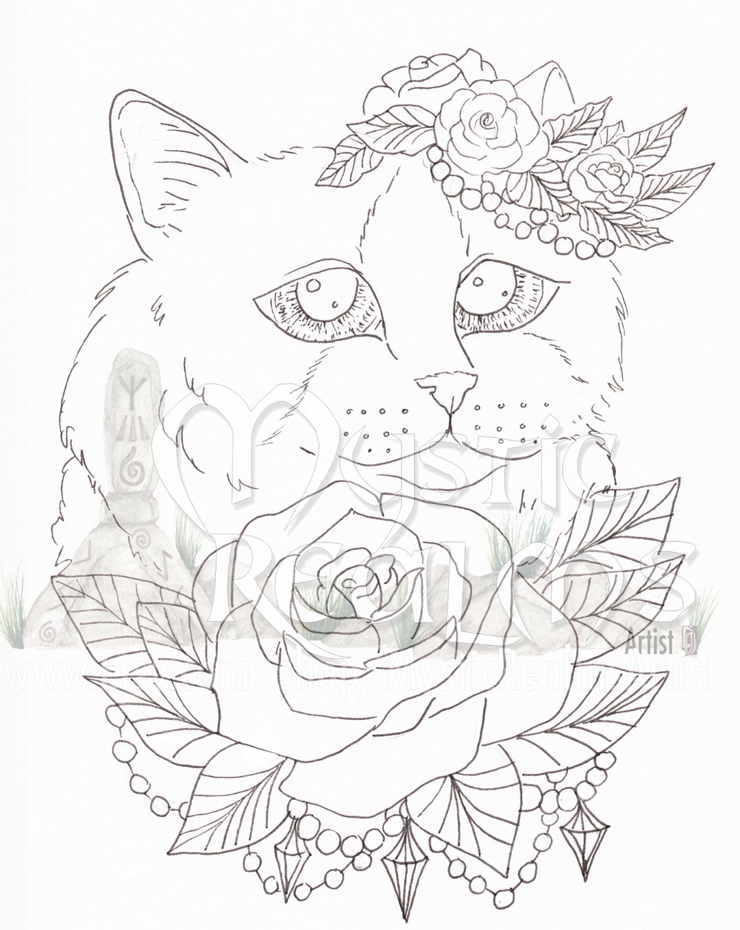 Siamese Cat, Roses, Cute Kitty Cat, Cat and Flowers, Coloring Page ...
