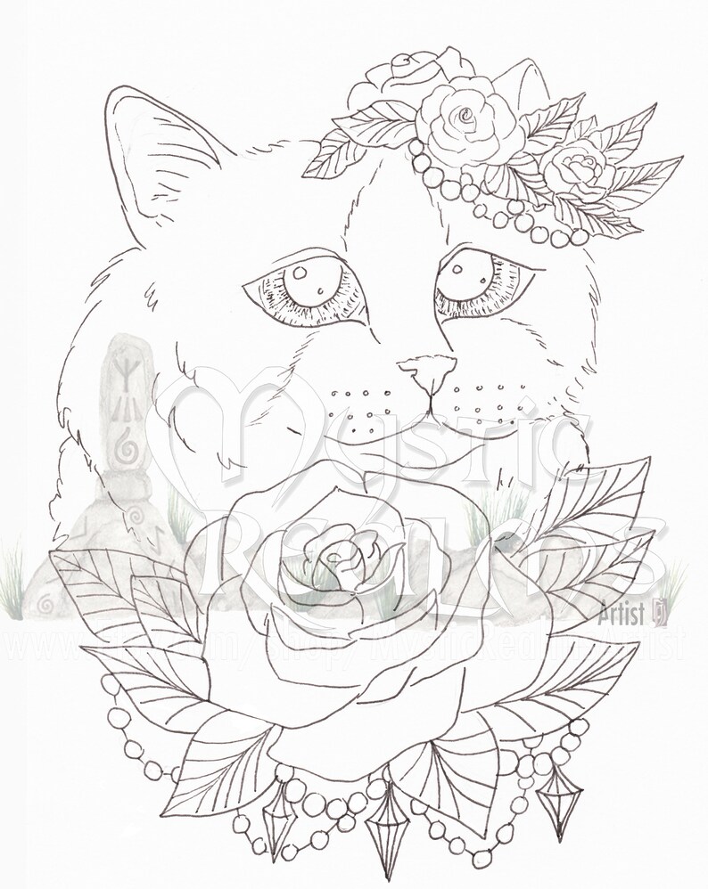 Siamese Cat Coloring Page, Roses, Fantasy Kitty (digital Download) - Etsy