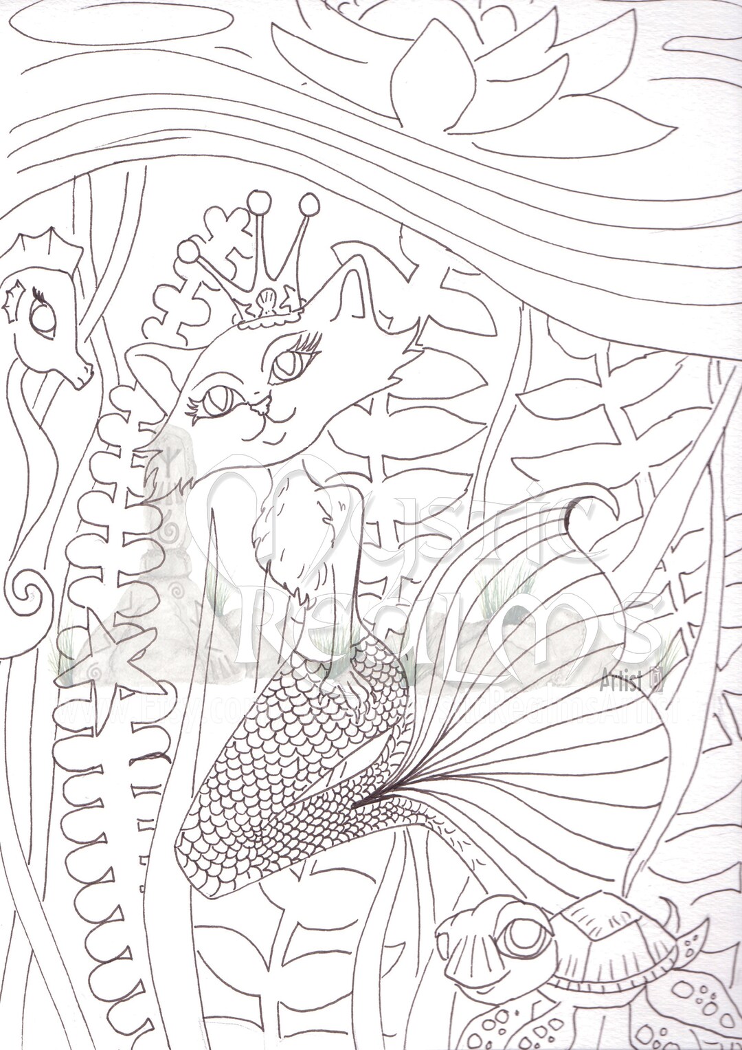 Princess, Mercat, Queen Cat, Cat Mermaid, Coloring Page Download ...