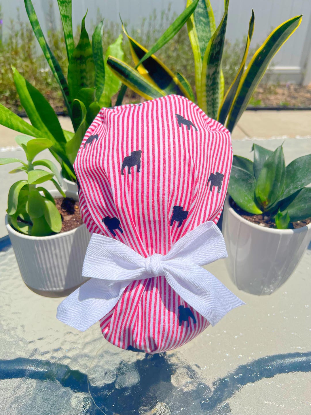 Preppy Red and Black Bulldogs Scrub Cap With White Tie Back, Stylish ...