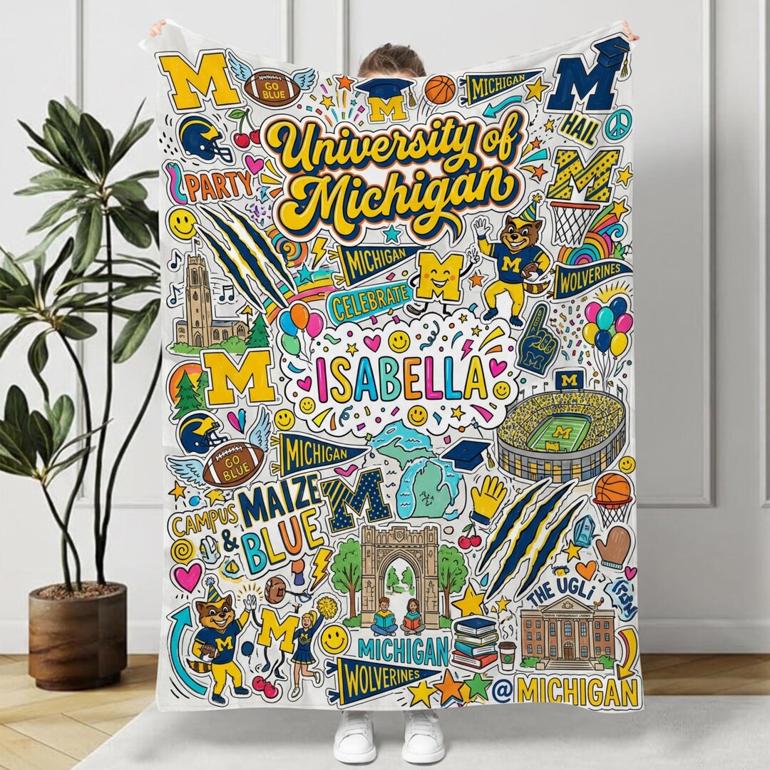 Custom College Name Blanket, Personalized Dorm Doodle Decor Throw ...