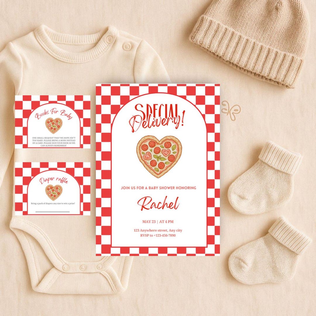 Pizza Baby Shower Invitation Bundle: Editable Gender Neutral Theme ...