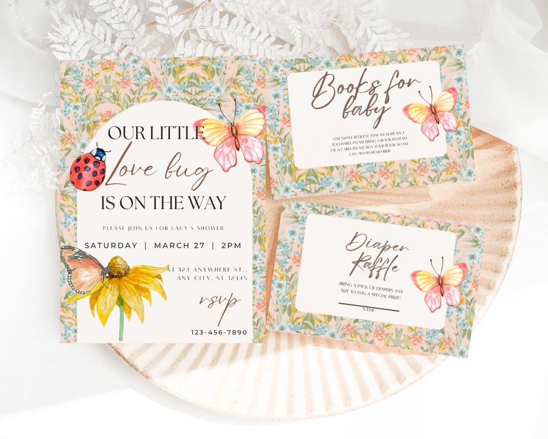 A Love Bug is on the Way Digital Invitation, Cute Bug Themed Baby ...