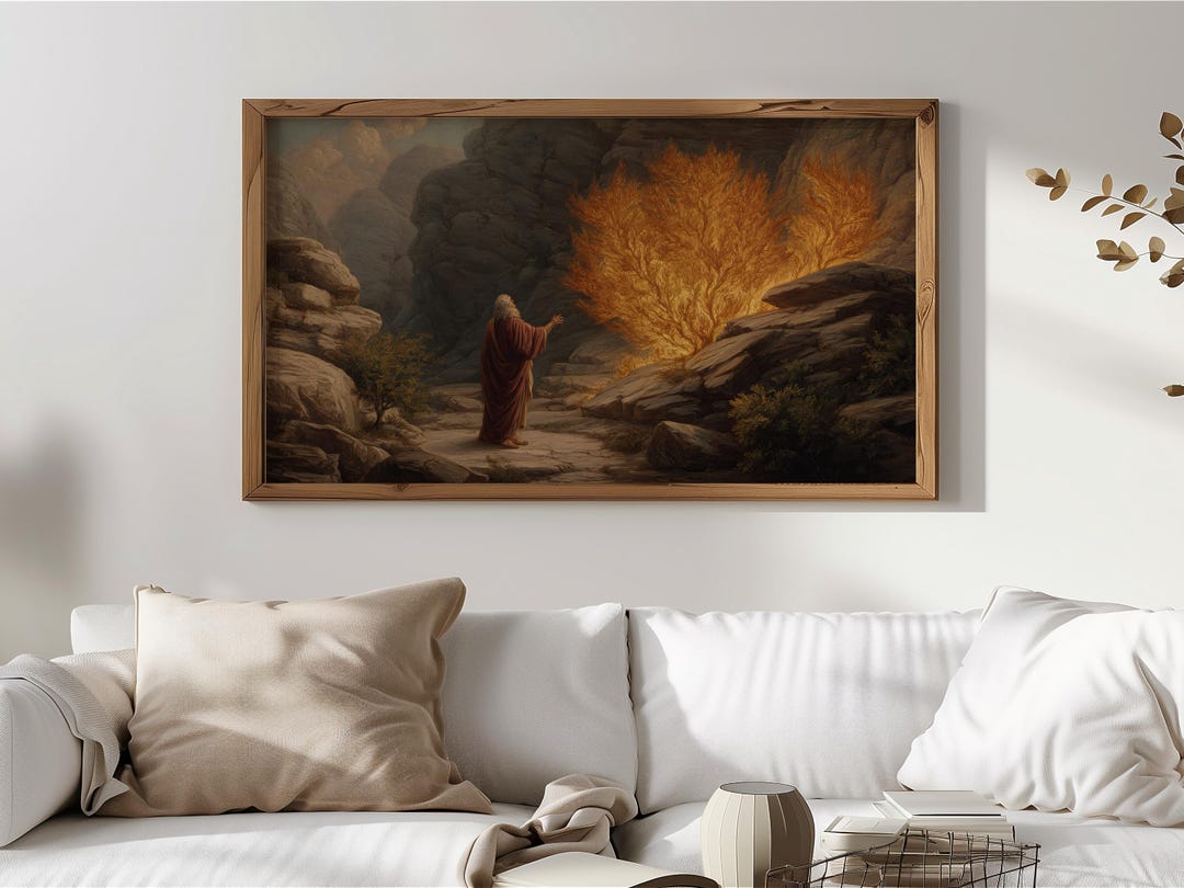 Moody Biblical Moses Frame TV Art, Burning Bush Vintage Wall Art ...