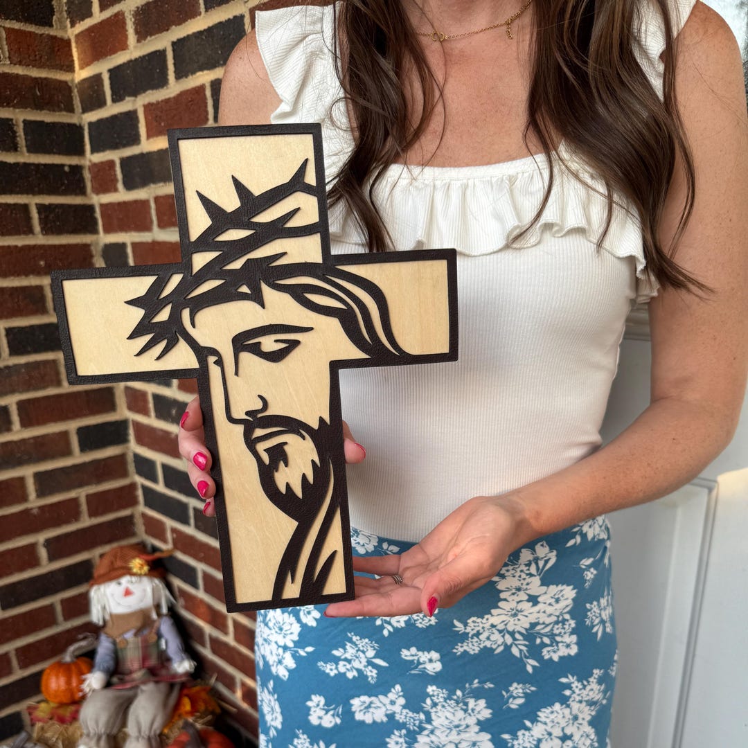 Jesus Wall Sign | Cross Leather & Wood Wall Decor | Religious Wall ...