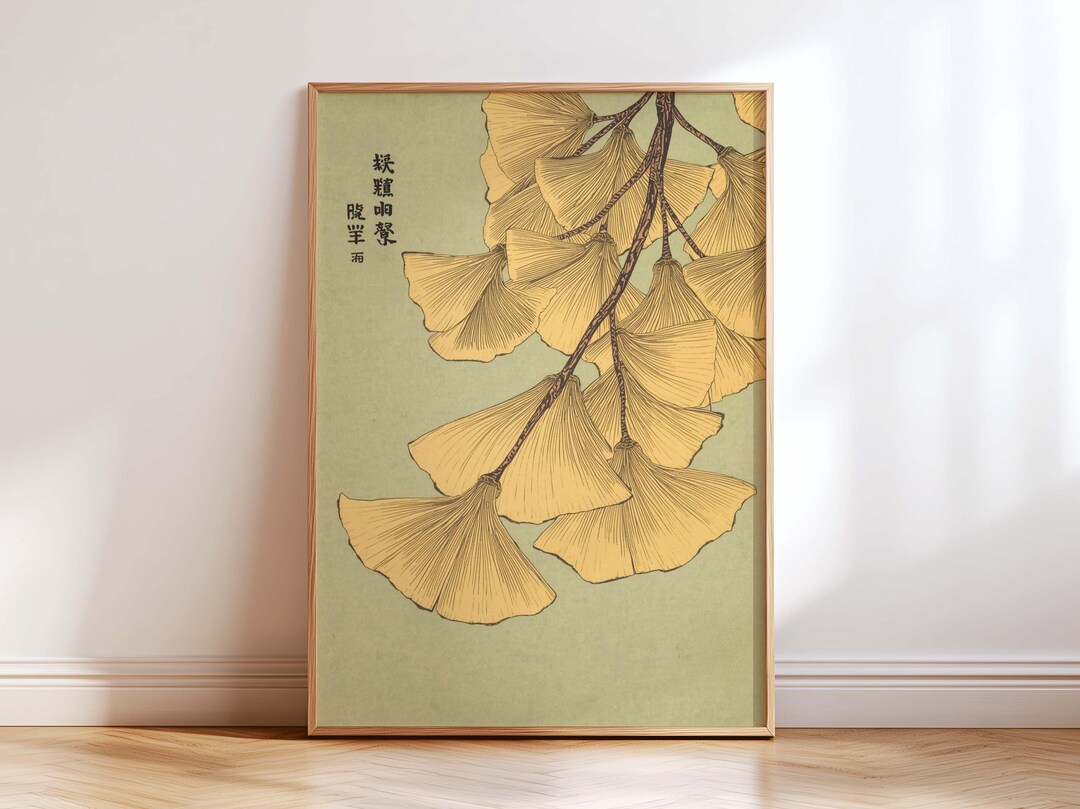 Vintage Ginkgo Leaf Wall Art Print, Japanese Ukiyo-e Botanical ...