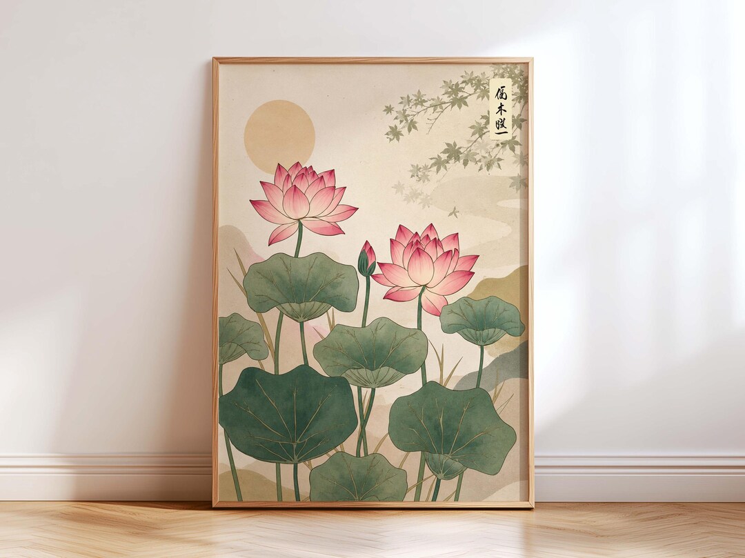 Japanese Lotus Wall Art Print, Japandi Botanical Poster, Zen Floral ...
