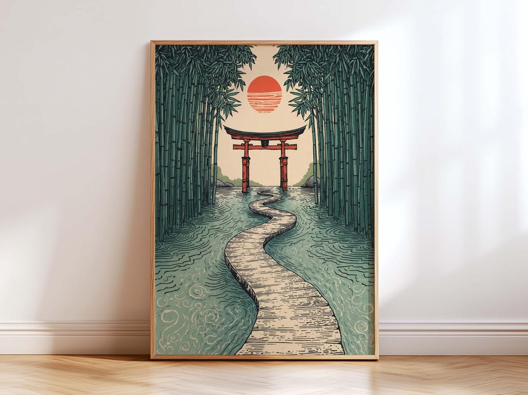 Japanese Torii Gate Wall Art Print, Bamboo Forest Zen Poster, Japandi ...