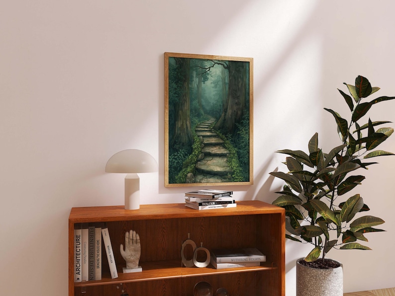 Japanese Enchanted Forest Pathway Wall Art Print, Zen Green Woodland ...
