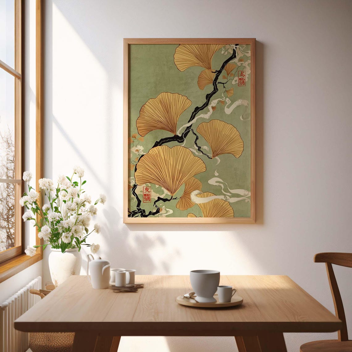 Traditional Japanese Ginkgo Leaf Wall Art Print Ukiyoe Botanical Poster ...