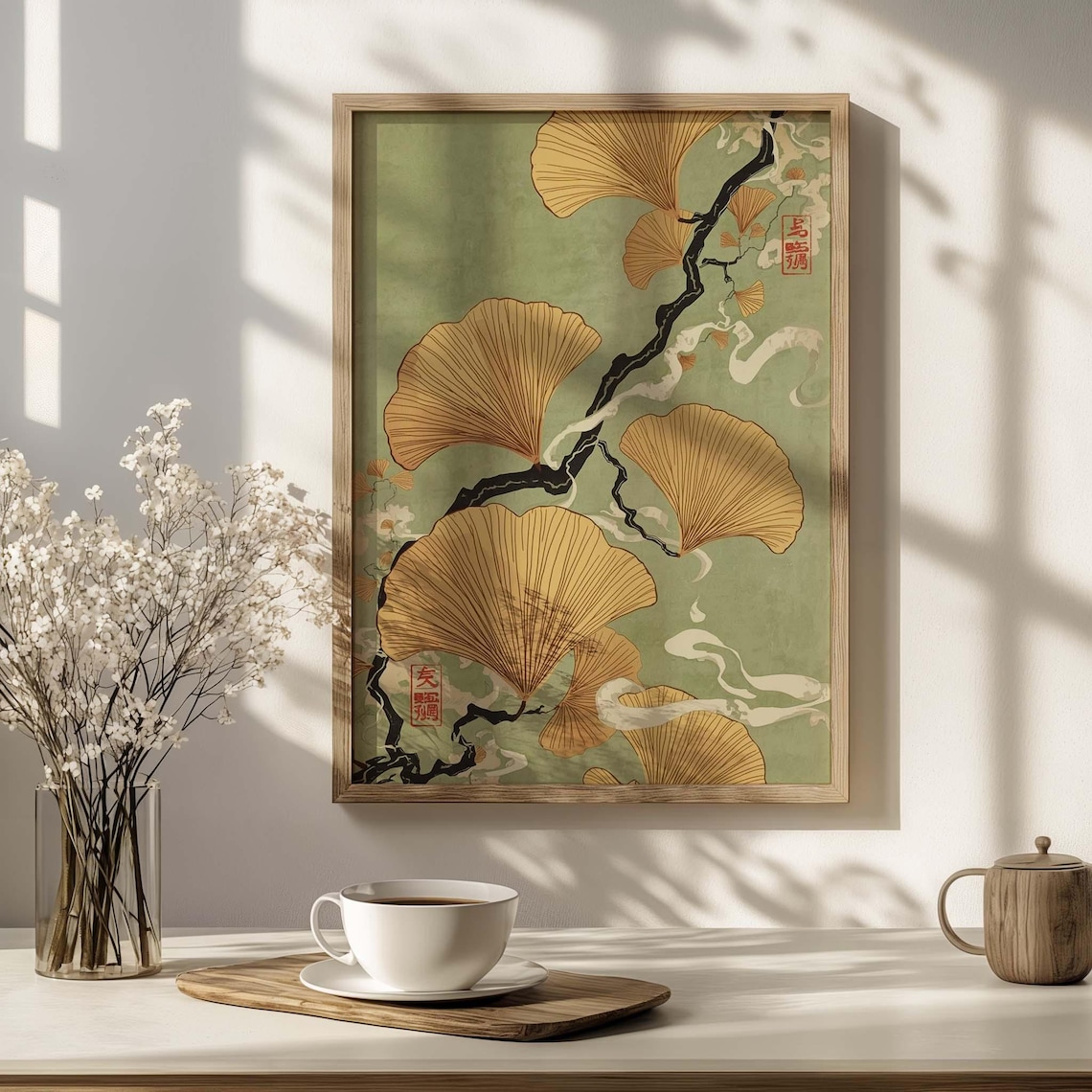 Traditional Japanese Ginkgo Leaf Wall Art Print Ukiyoe Botanical Poster ...